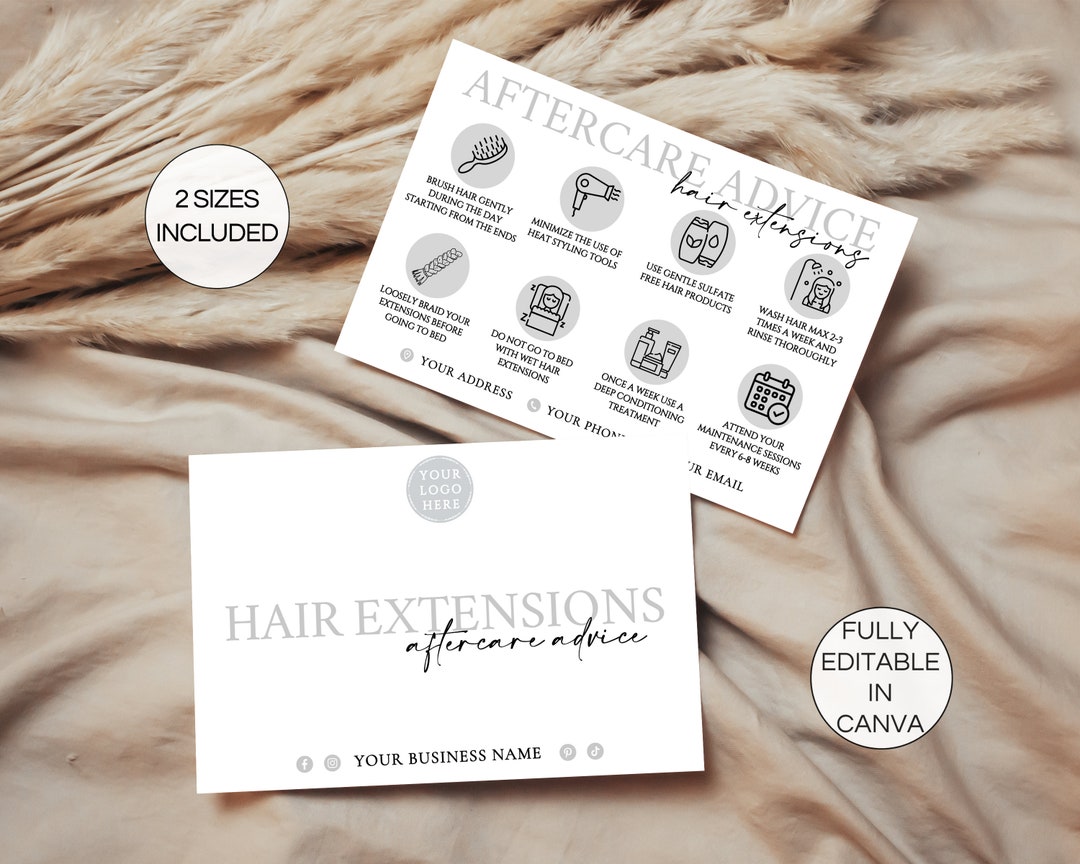 Hair Extensions Care Card, Printable Hair Extension Aftercare, Editable ...