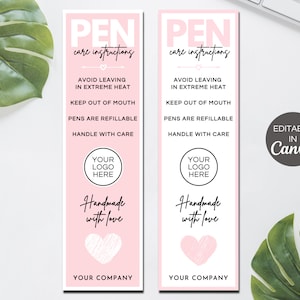 Pen Care Card Template, Editable Epoxy Pen Care Cards, Printable Gel ...