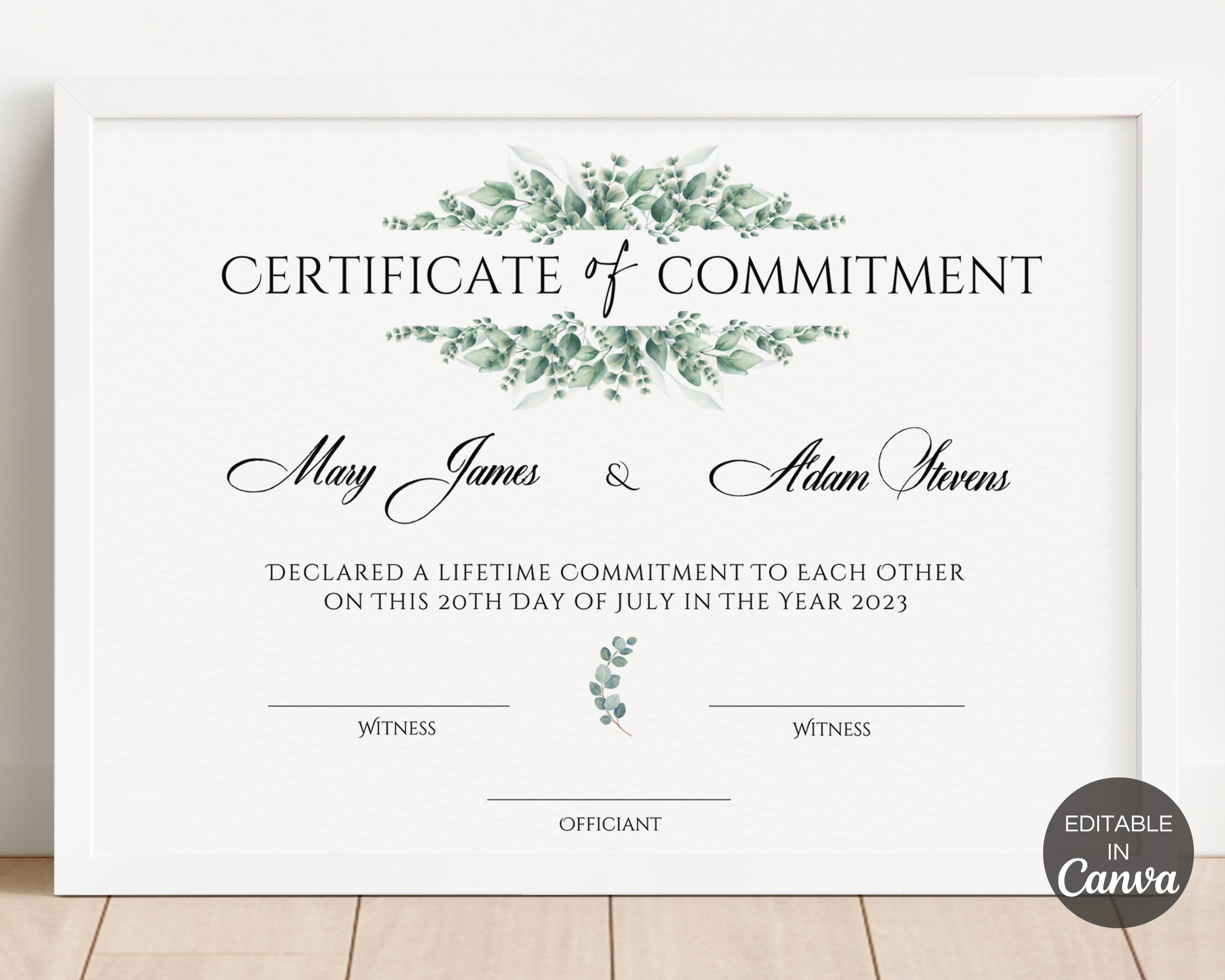 Certificate of Commitment Template Editable Commitment - Etsy