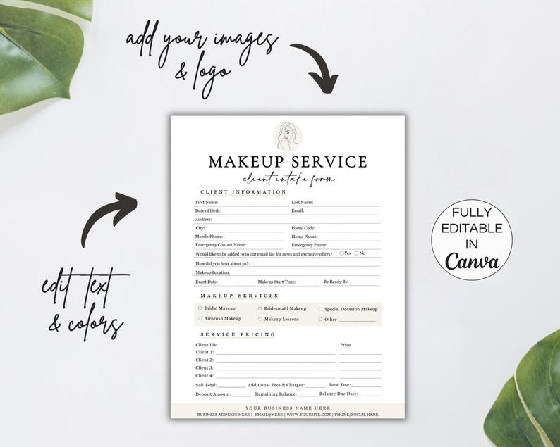 Makeup Artist Forms Bundle, Editable Bridal Makeup Artist Contract ...