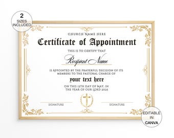 Editable Appointment Certificate, Printable Bishop Pastor Appointed ...