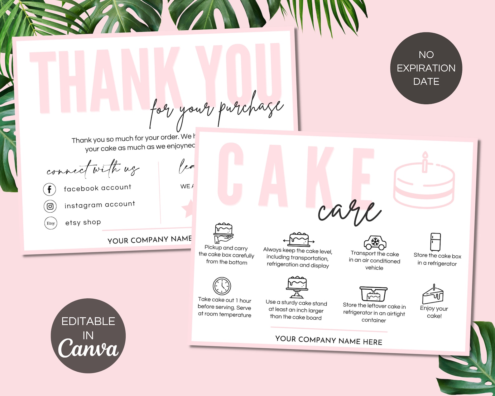 Cake Care Card Template Cake Business Thank You Cards Cake - Etsy