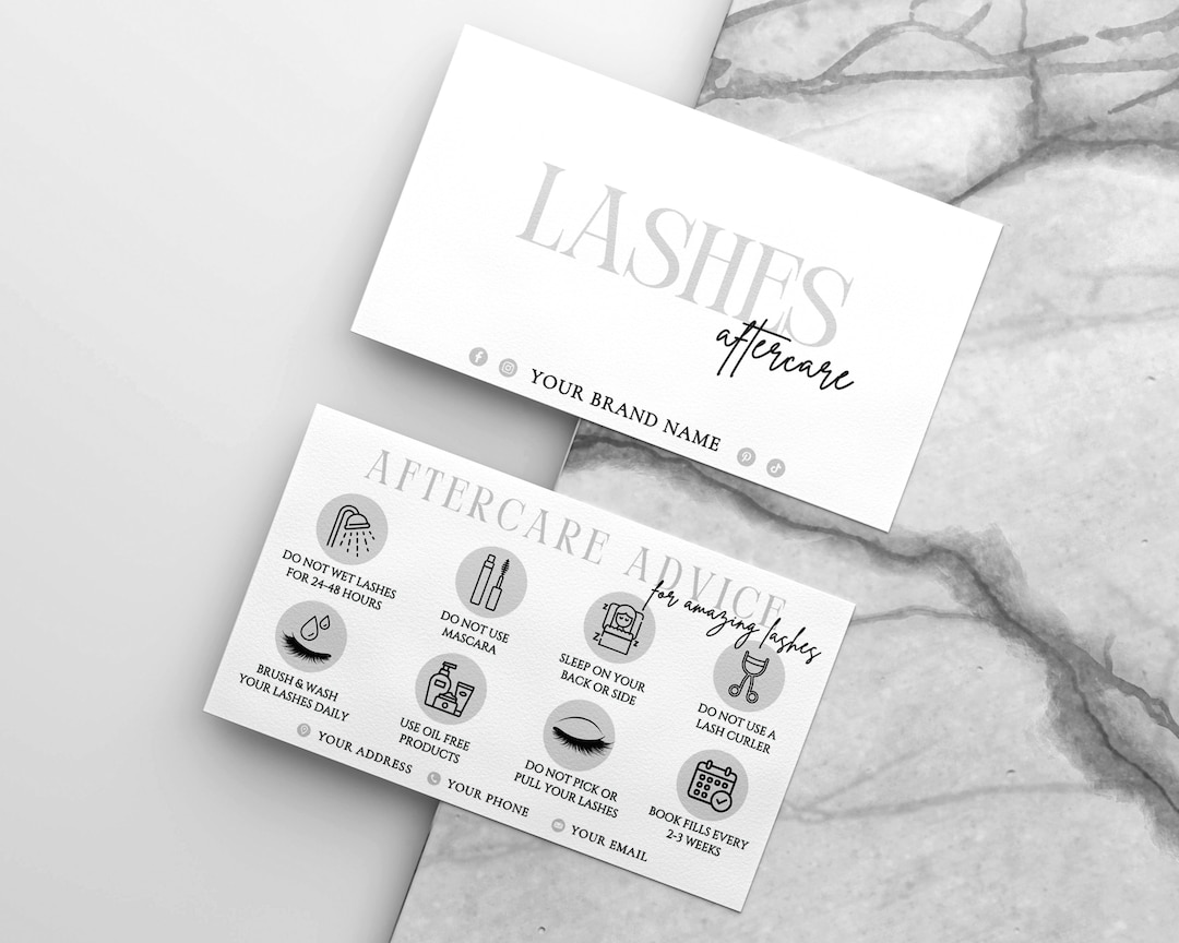 Lash Aftercare Card Template, Editable Lash Business Cards, Printable ...