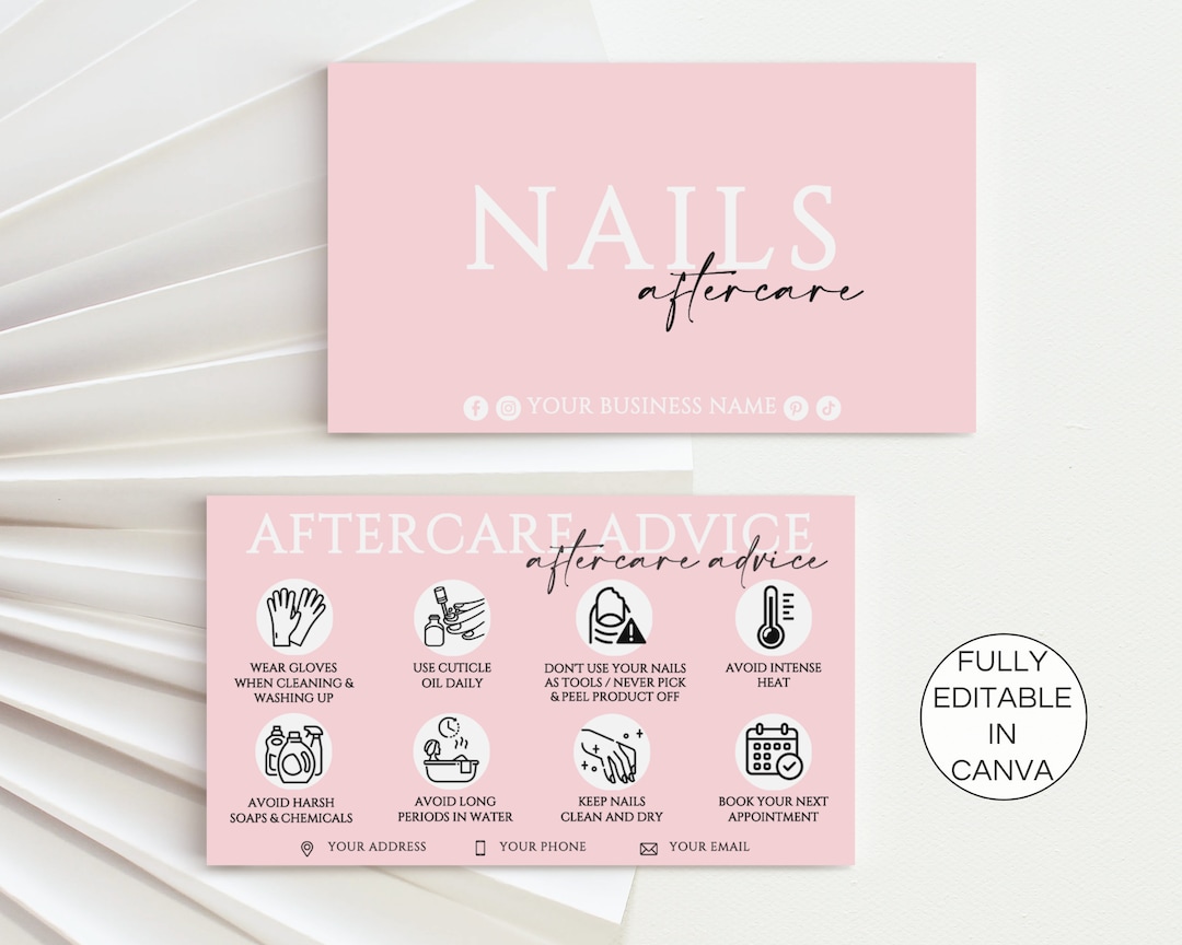 Nails Aftercare Card, Editable Nails Care Instructions, Printable ...