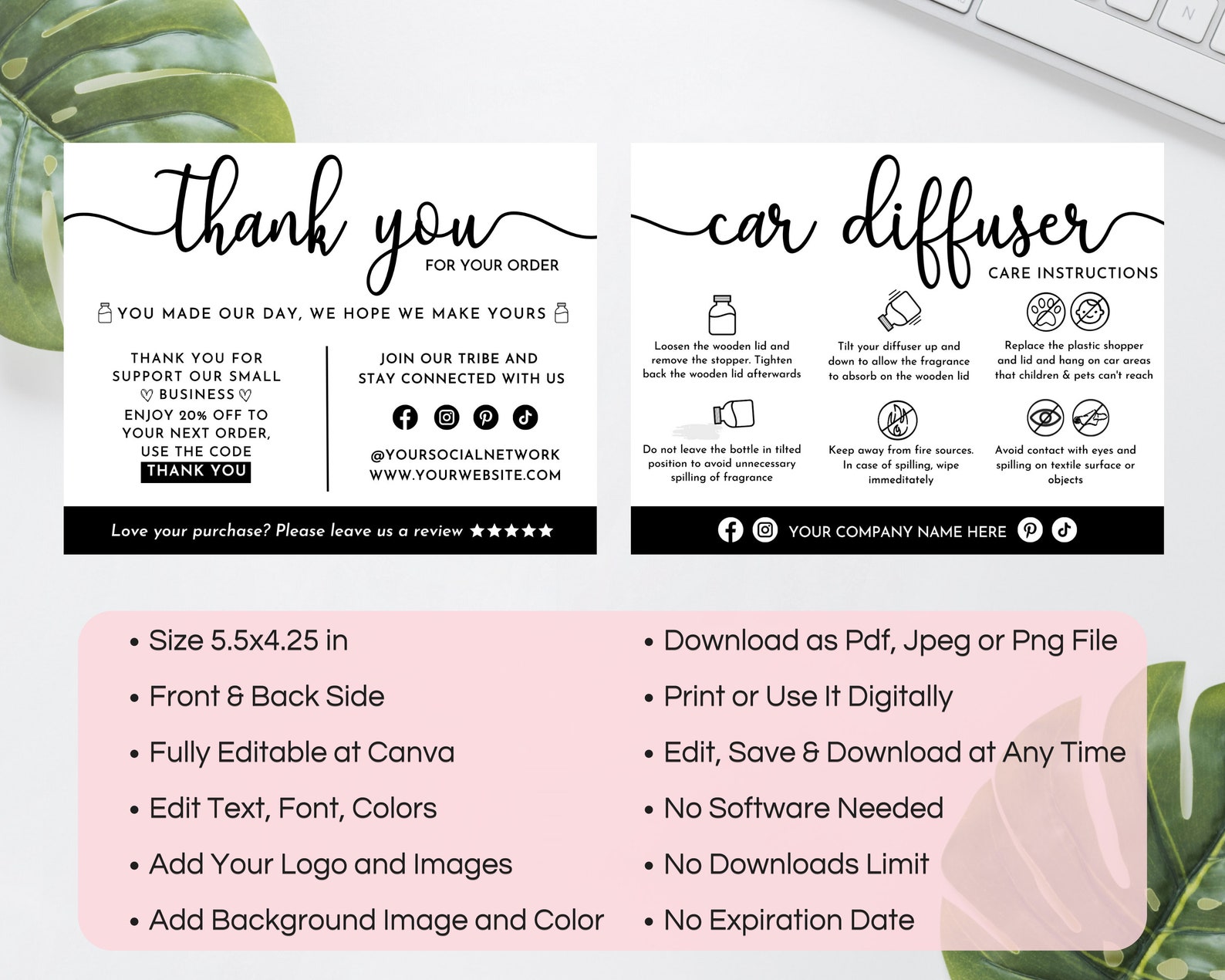 Car Diffuser Care Card, Printable Diffuser Instructions Cards, Editable ...