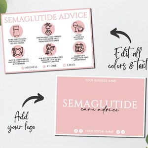 Semaglutide Advice Card Template, Editable Semaglutide Care Card ...