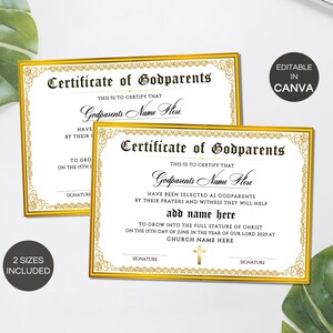 Certificate of Godparents Template, Editable Godparents Certificate ...