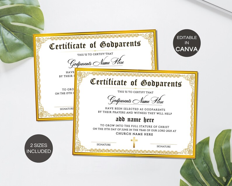 Certificate of Godparents Template, Editable Godparents Certificates ...