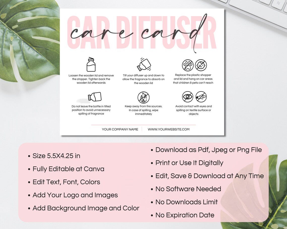 Car Diffuser Care Card Template Car Diffuser Care Guide - Etsy