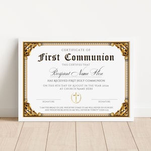 First Communion Certificate Template, Editable Religious Certificates ...