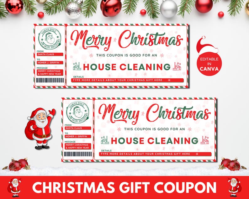 House Cleaning Coupon Template, Editable Christmas Gift Coupon ...