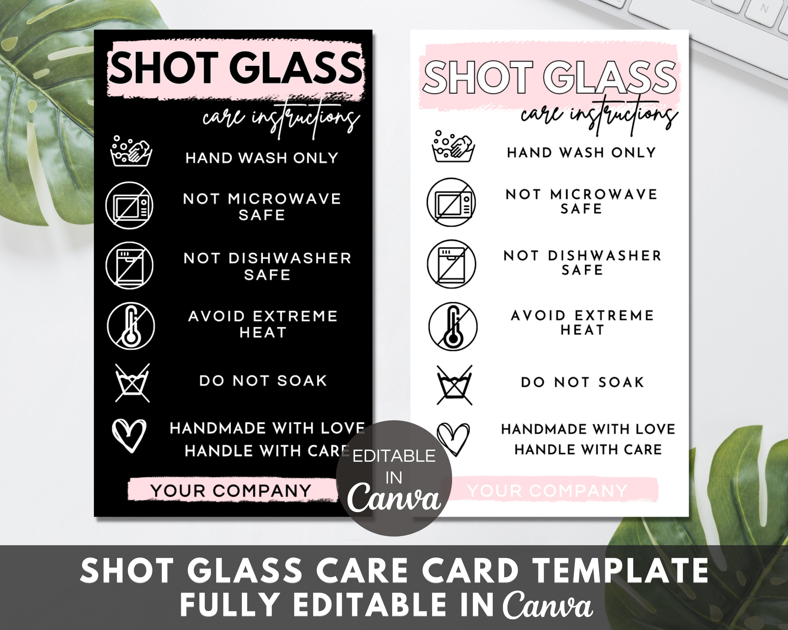 Printable Shot Glass Care Card Template, Editable Shot Glasses ...