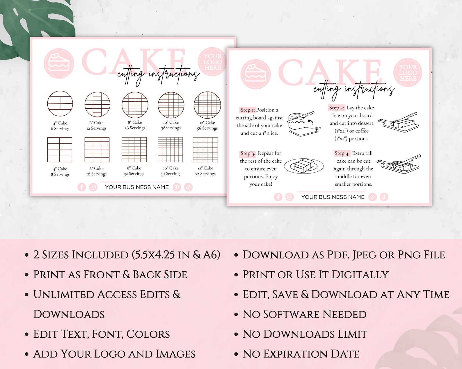 Editable Cake Cutting Guide Cards Template, Printable Cakes Cutting ...