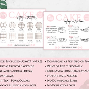 Editable Cake Cutting Guide Cards, Printable Cake Cutting Instructions ...