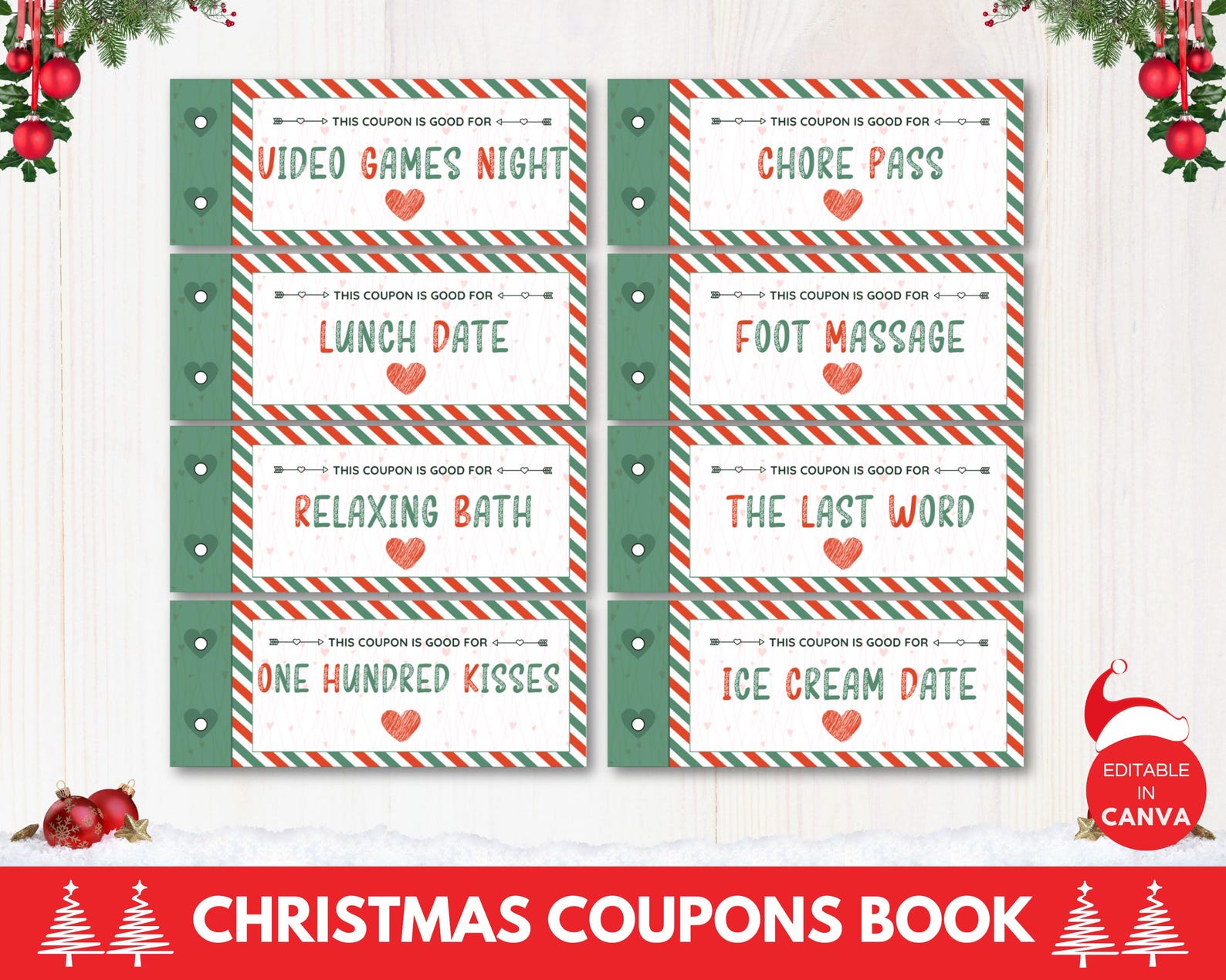Christmas Love Coupon Book Template, Editable Christmas Coupons ...