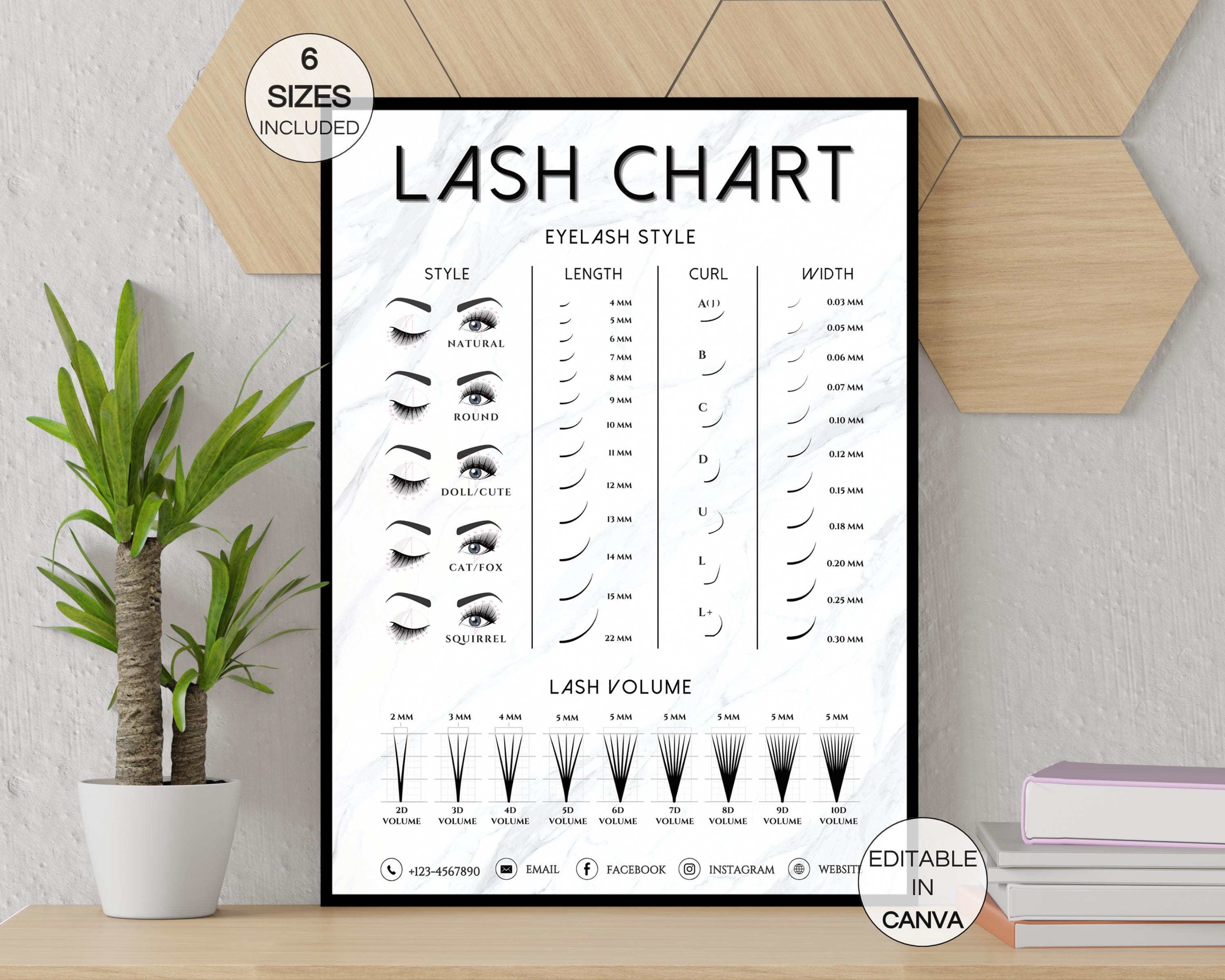 Lash Chart Guide Poster, Editable Esthetician Beauty Salon Eyelash ...