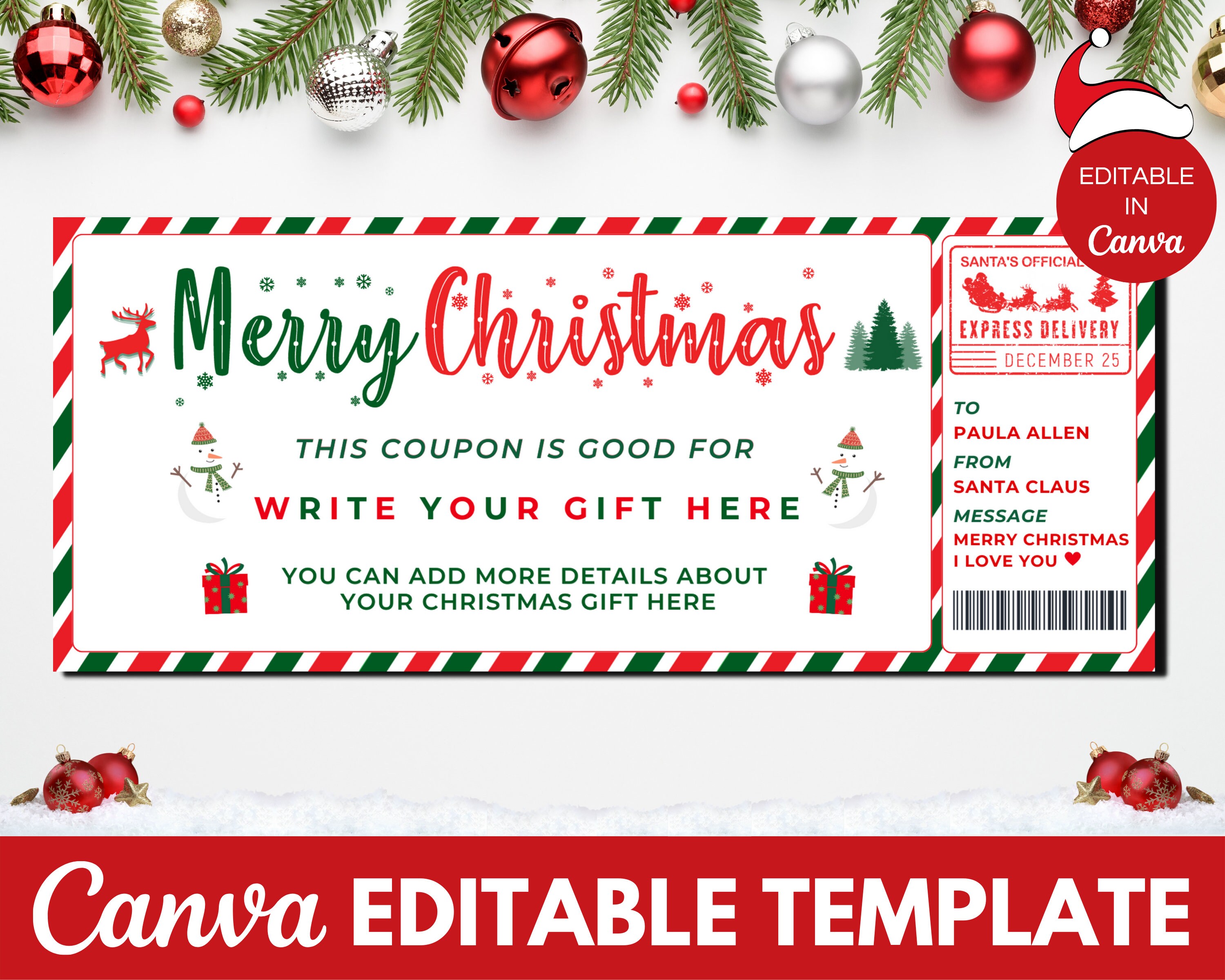 Printable Christmas Coupon Template, Christmas Gift for Her Idea ...