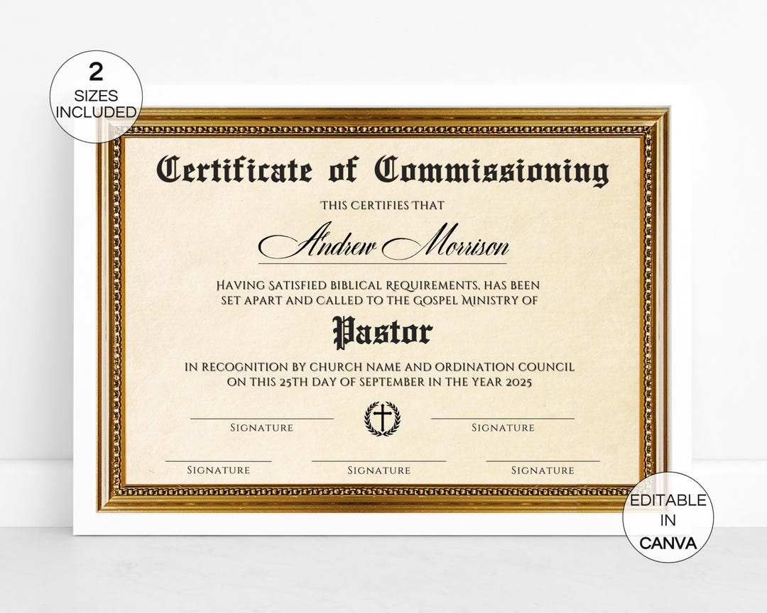 Pastor Commissioning Certificate, Editable Pastor Installation ...