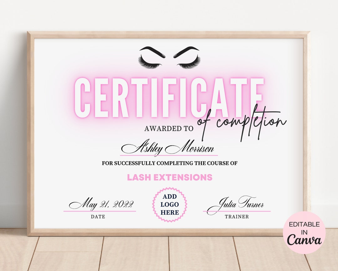 Lash Certificate of Completion Template Editable Makeup - Etsy