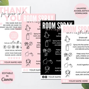 Room Spray Care Card Template, Editable Room Spray Care Instructions ...