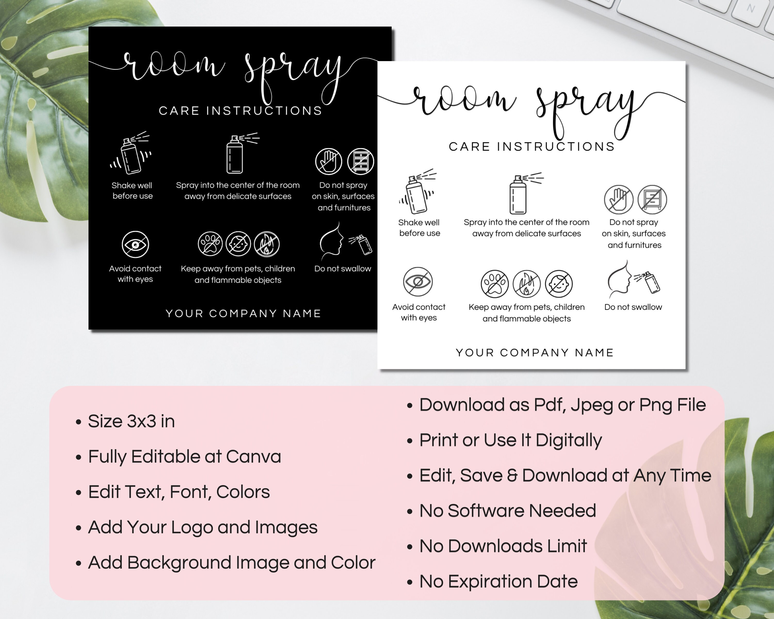 Room Spray Care Card Template Editable Room Spray Care - Etsy