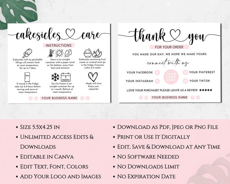 Cakesicles Care Card, Printable Cake Lollipops Instructions Cards ...