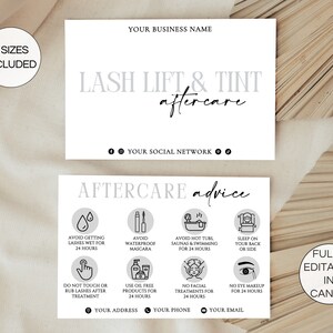 Lash Lift Tint Aftercare Card, Printable Lashes Lift Care Cards ...
