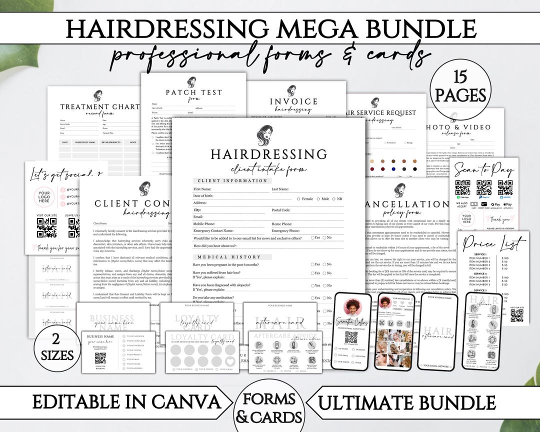 Hairdressing Forms Bundle, Editable Hair Consent Form, Hair Instagram ...