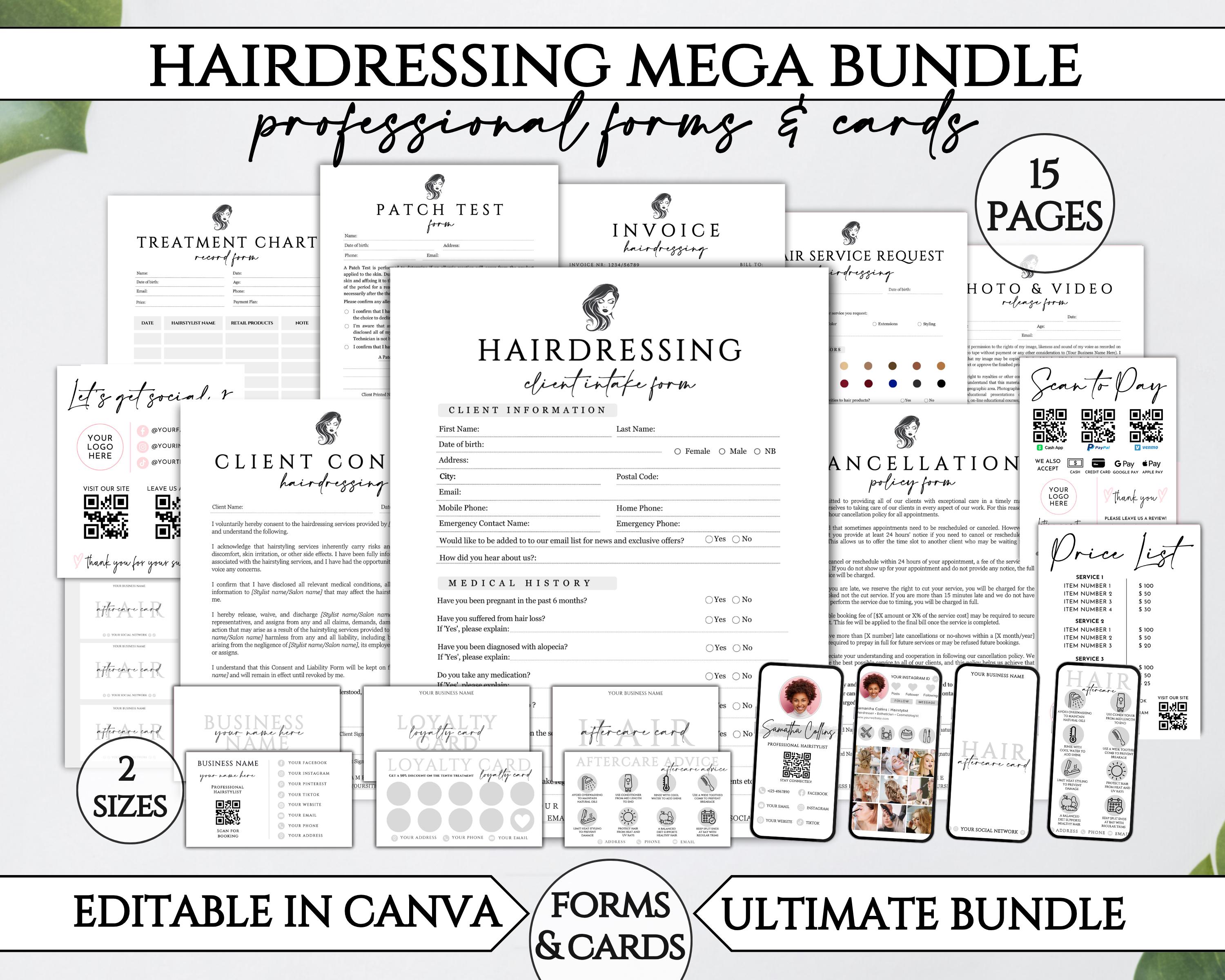 Hairdressing Forms Bundle, Editable Hair Consent Form, Hair Instagram ...