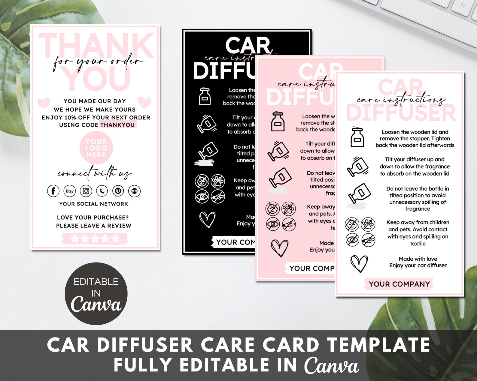 Editable Car Diffuser Care Card, Printable Car Diffuser Care Guide ...
