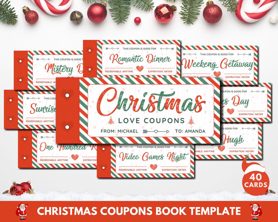 Christmas Love Coupon Book Template, Editable Christmas Coupons ...