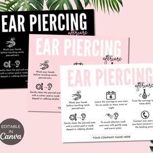 Editable Ear Piercing Aftercare Card Template, Printable Piercing Guide ...