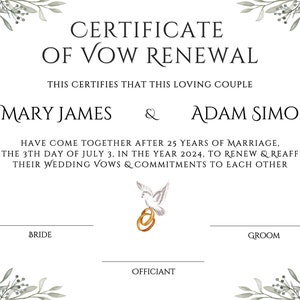 Vow Renewal Certificate, Editable Wedding Vows Renewal Certificate ...