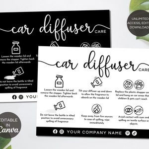 Car Diffuser Care Card Template, Car Diffuser Care Guide, Editable Oil ...