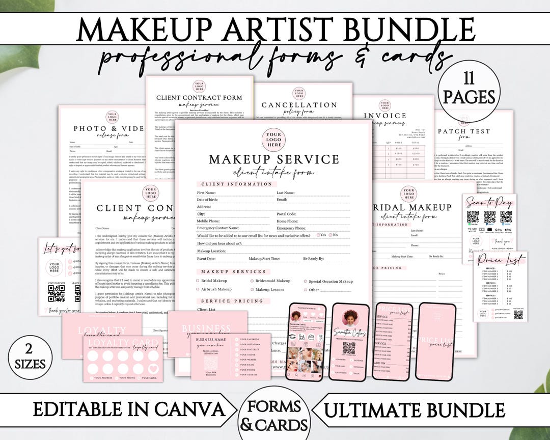 Makeup Artist Forms Bundle, Printable Bridal Make up Contract Service ...