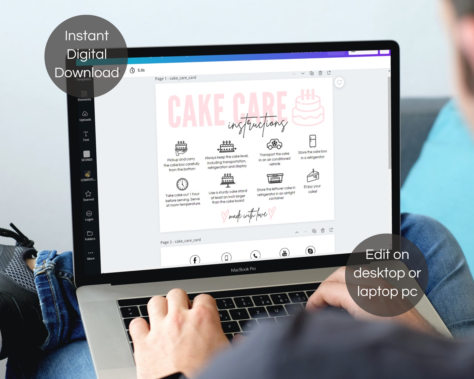 Editable Cake Care Card Canva Template Printable Wedding Cake | Etsy