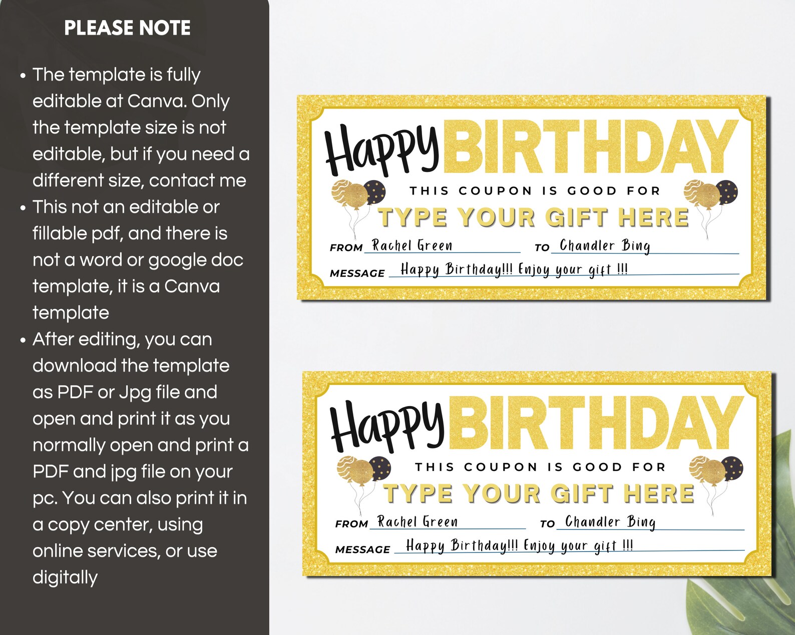 Birthday Gift Coupon, Printable Custom Birthday Certificate, Editable ...
