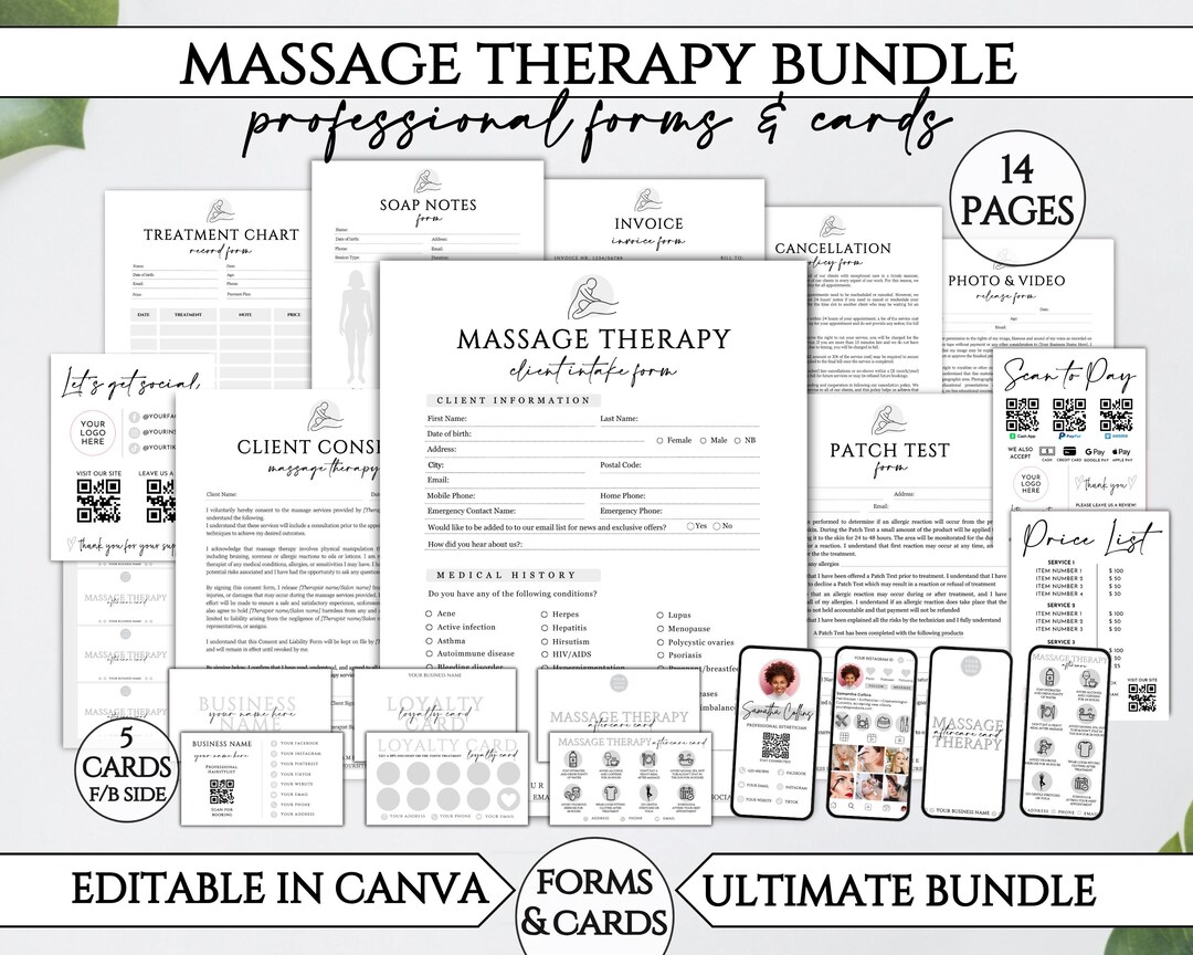 Massage Therapy Forms, Editable Massage Intake Form, Massage SOAP Notes ...