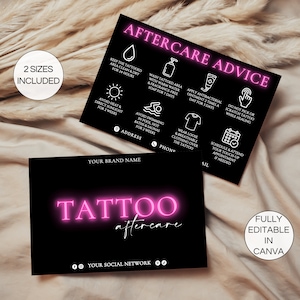 Tattoo Aftercare Card Template, Editable Tattoo Care Card, Printable ...