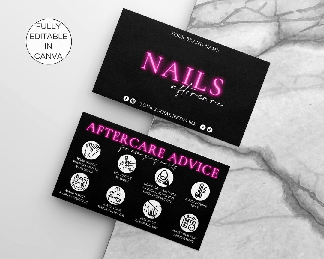 Nails Aftercare Card, Editable Nail Care Instructions, Printable ...