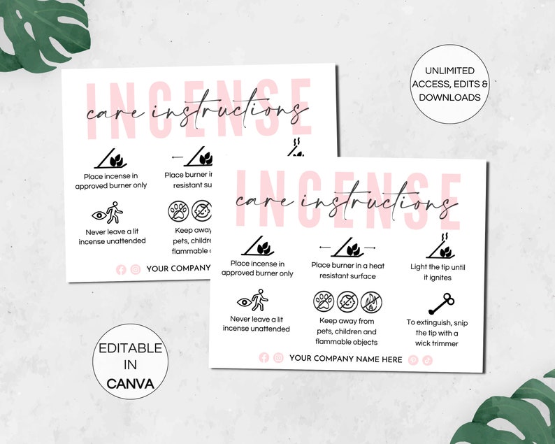 Incense Care Card Template, Editable Incense Instructions Cards ...