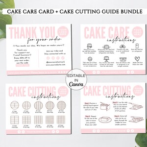 Cake Care Cards Bundle, Editable Cake Cutting Guide Cards, Printable ...