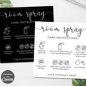 Room Spray Care Card Template, Editable Room Spray Care Instructions ...