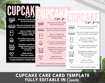Cupcake Care Card Canva Template Editable Cupcake Care Instructions ...