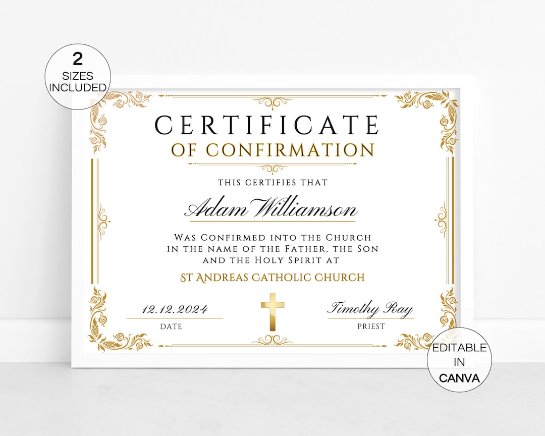 Certificate of Confirmation Template, Editable Religious Confirmation ...