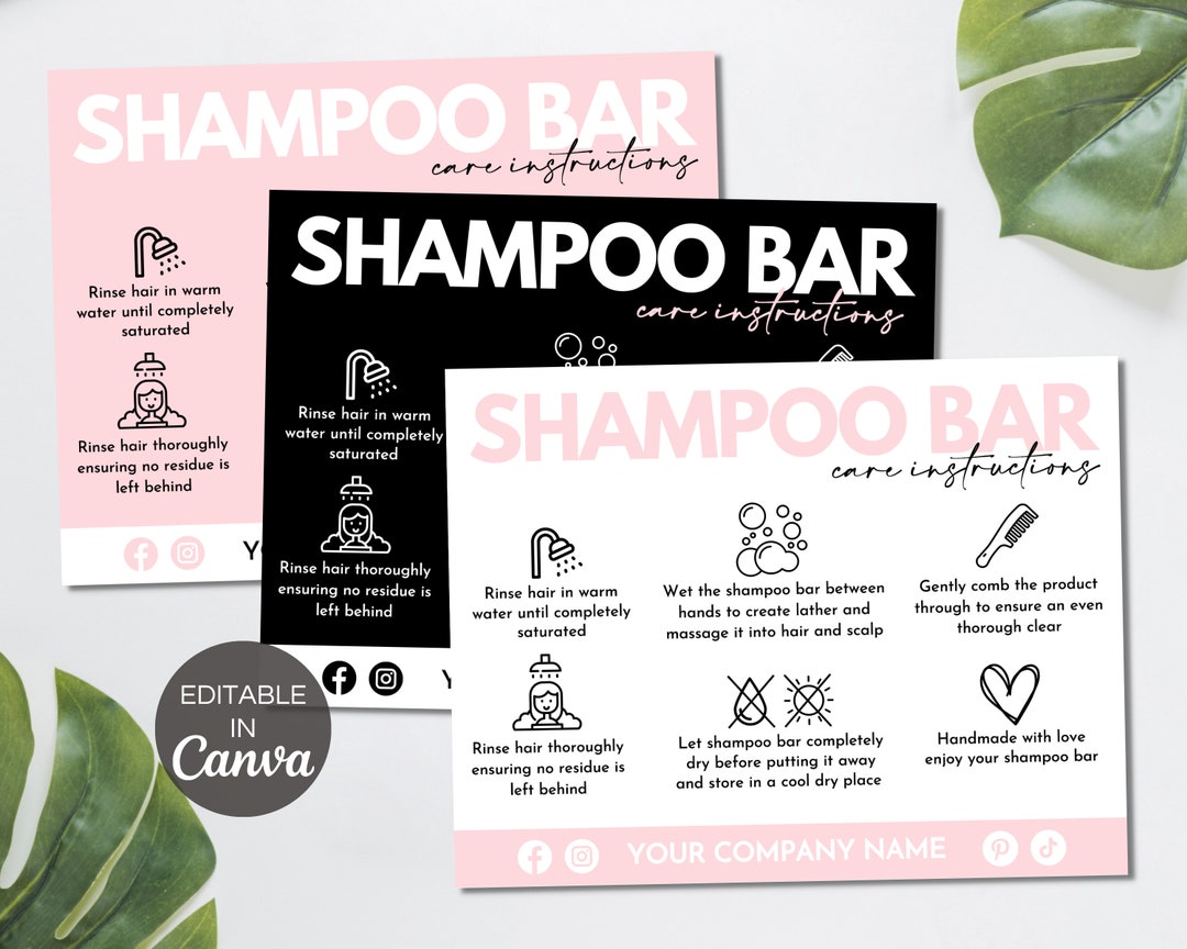 Shampoo Bar Care Card Canva Template, Editable Solid Shampoo Care ...