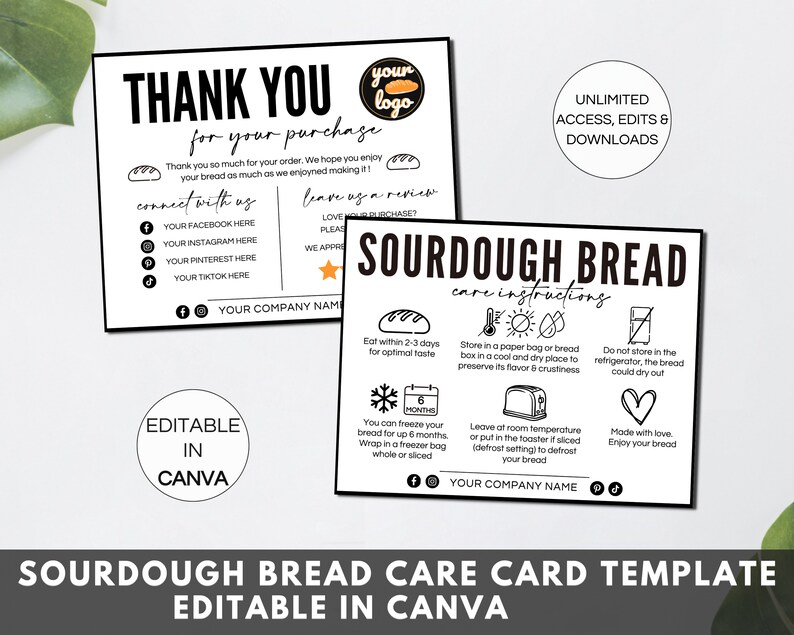 Sourdough Bread Care Card, Editable Sourdough Instructions Cards ...