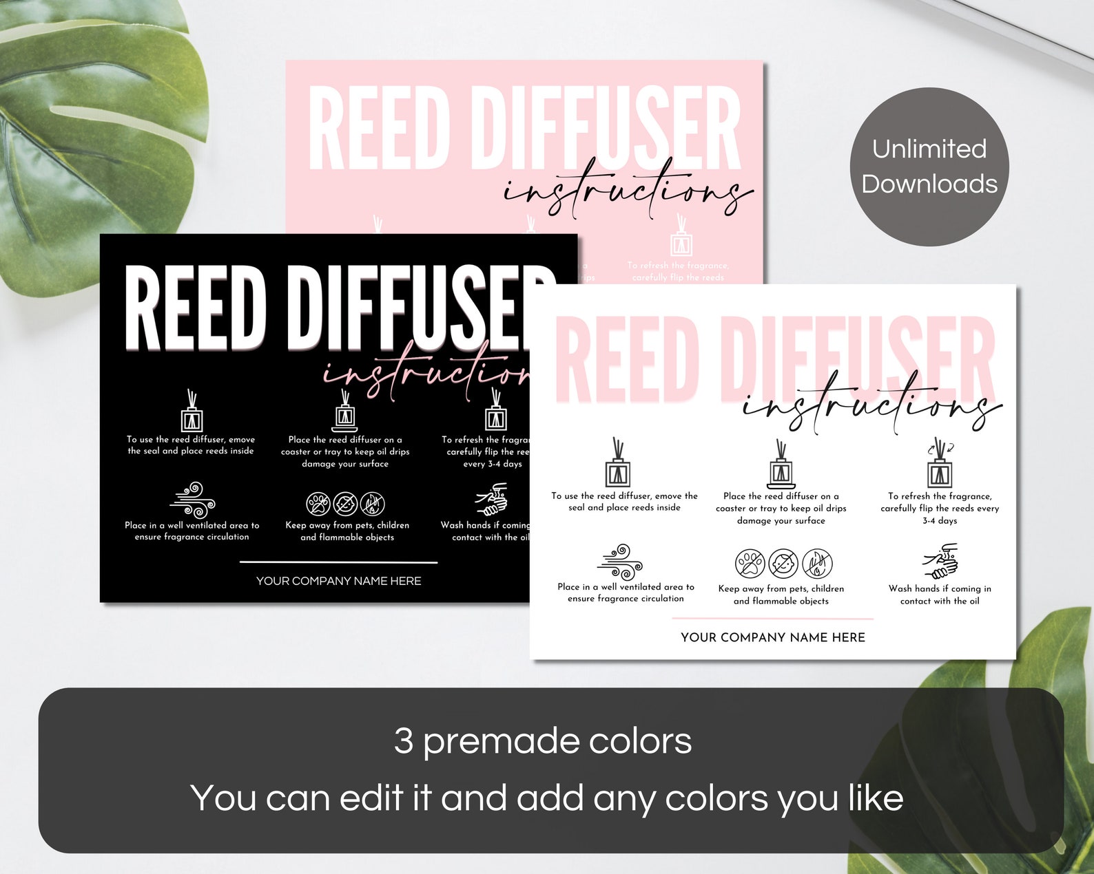 Reed Diffuser Care Card, Printable Room Diffuser Instructions Cards ...