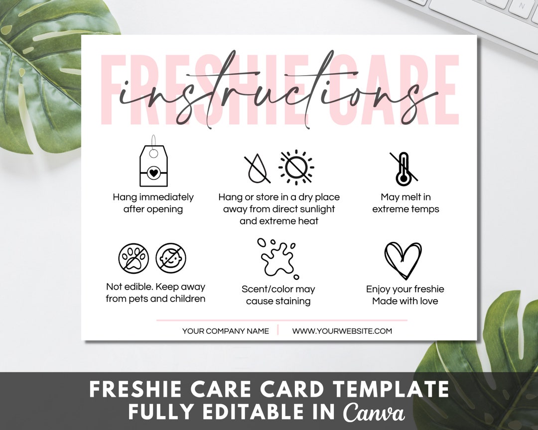 Freshie Care Card Template, Editable Freshie Care Instructions ...