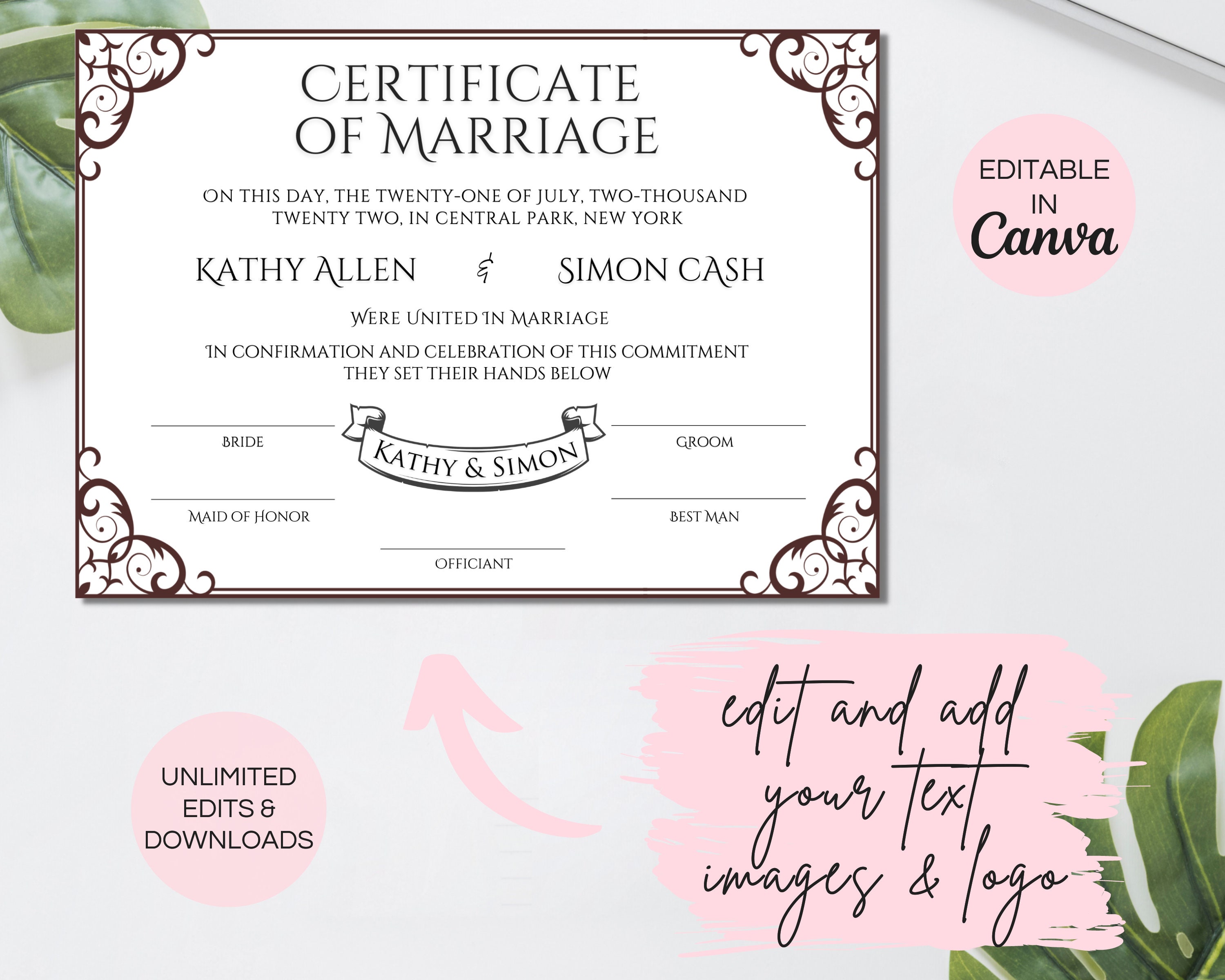 Certificate of Marriage Template Custom Marriage Certificate - Etsy UK